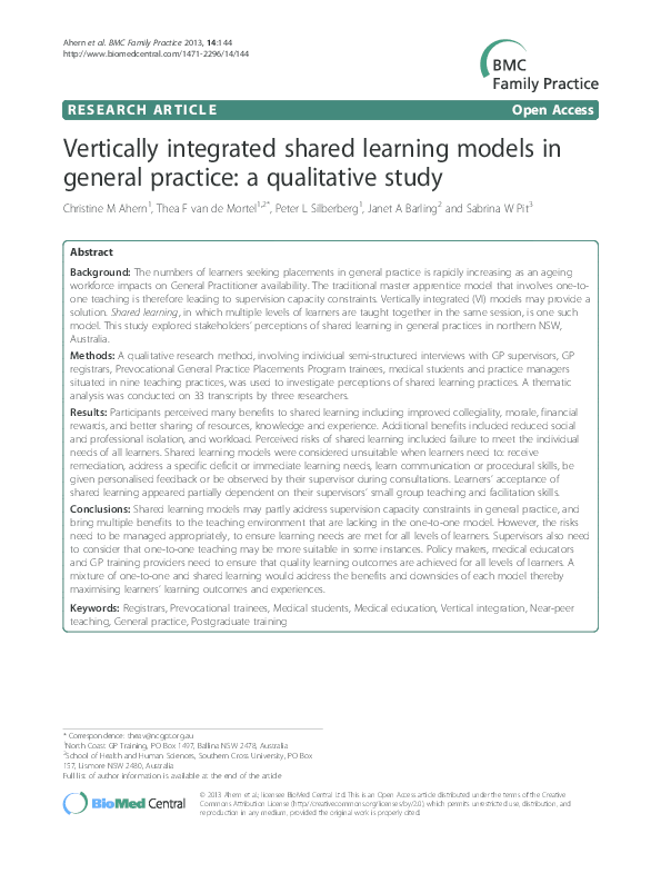 (PDF) Vertically integrated shared learning models in general practice ...