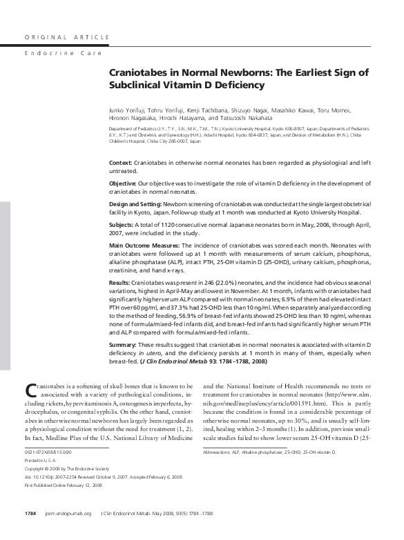 (PDF) Craniotabes in Normal Newborns: The Earliest Sign of Subclinical ...