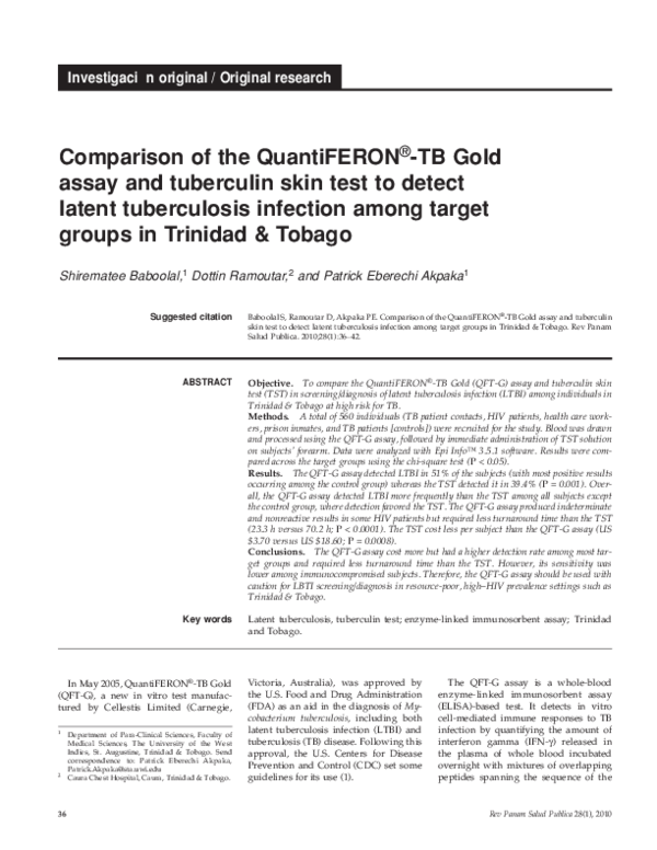 (PDF) Comparison of the QuantiFERON®-TB Gold assay and tuberculin skin ...