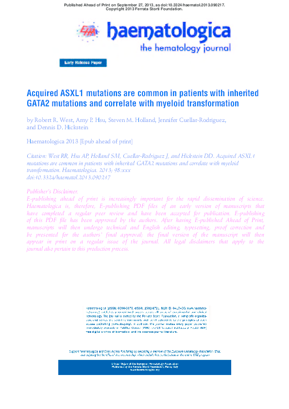 (PDF) Germ-line GATA2 p.THR354MET mutation in familial myelodysplastic syndrome with acquired ...