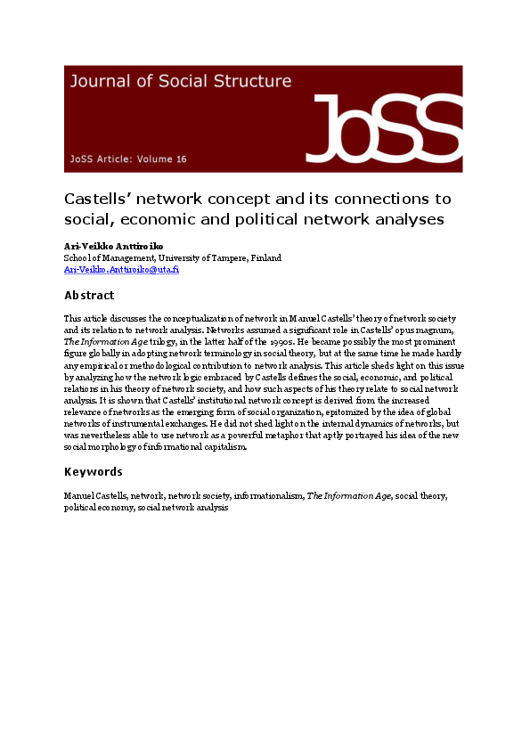 (PDF) Castells’ network concept and its connections to social, economic ...