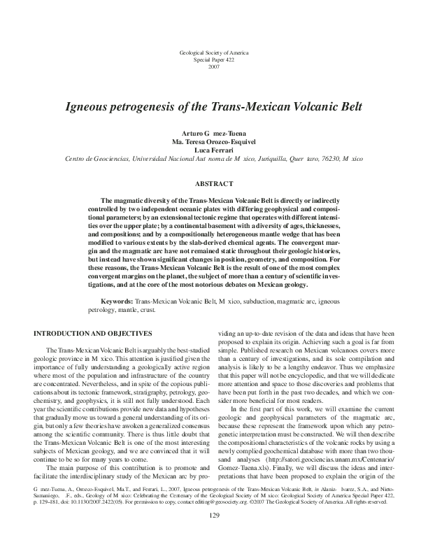 (PDF) Igneous petrogenesis of the Trans-Mexican Volcanic Belt