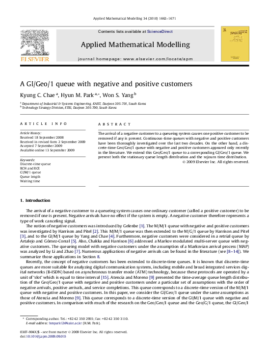 (PDF) A GI/Geo/1 queue with negative and positive customers