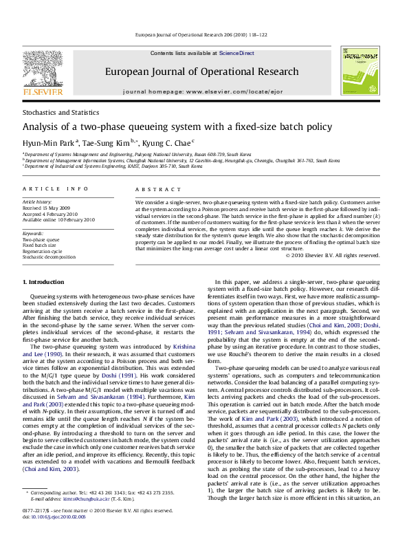 Pdf Analysis Of A Two Phase Queueing System With A Fixed Size Batch