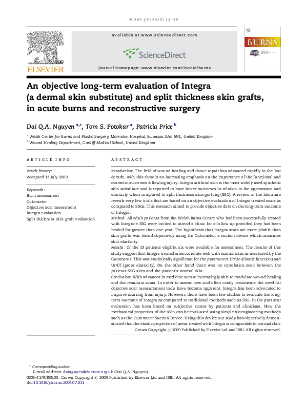 (PDF) An objective long-term evaluation of Integra (a dermal skin ...