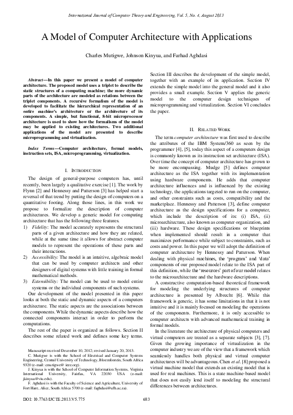 (PDF) A Model of Computer Architecture with Applications