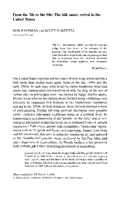 (PDF) From the 30s to the 60s: The folk music revival in the United States