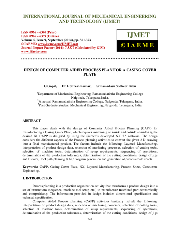 (PDF) DESIGN OF COMPUTER AIDED PROCESS PLAN FOR A CASING COVER PLATE