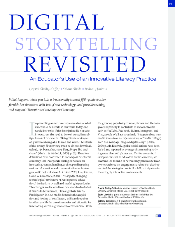 (PDF) Digital Storytelling Revisited: An Educator's Use of an ...