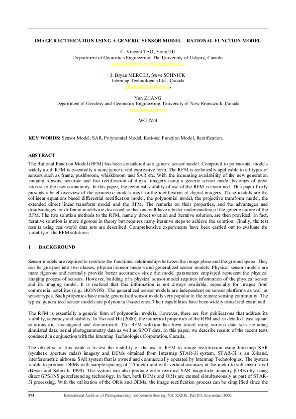 Pdf Image Rectification Using A Generic Sensor Model Rational