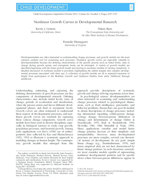(PDF) Nonlinear Growth Curves in Developmental Research
