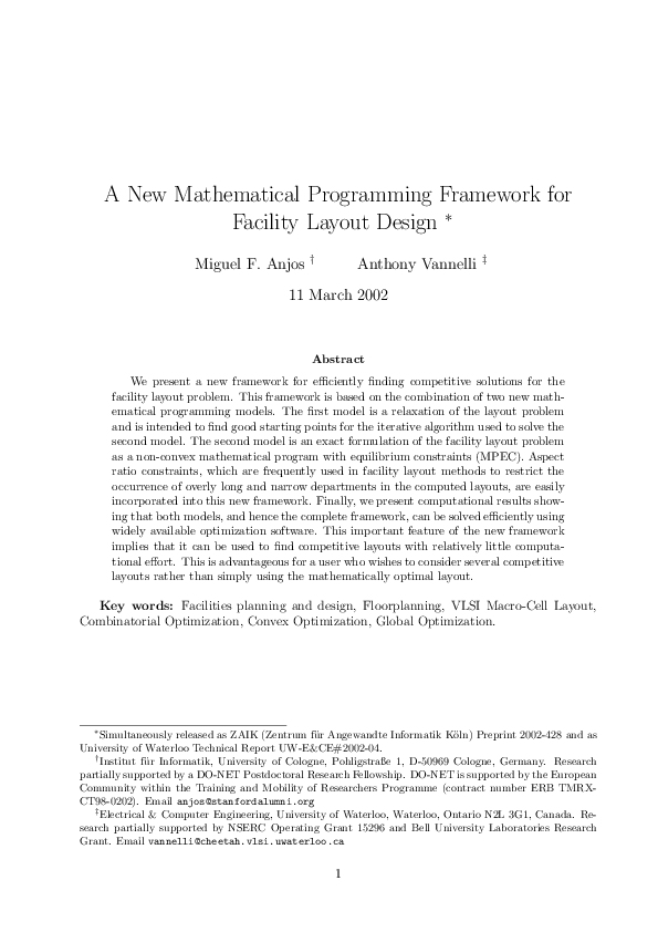 (PDF) A New Mathematical-Programming Framework for Facility-Layout Design