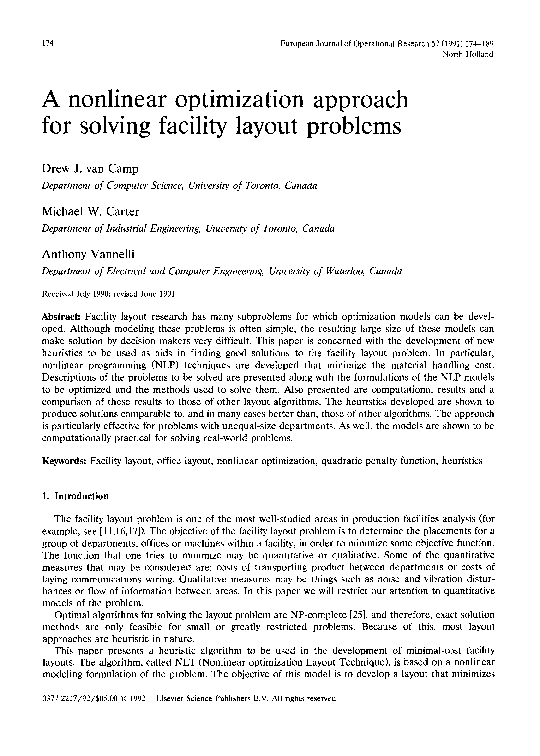 (PDF) A nonlinear optimization approach for solving facility layout problems