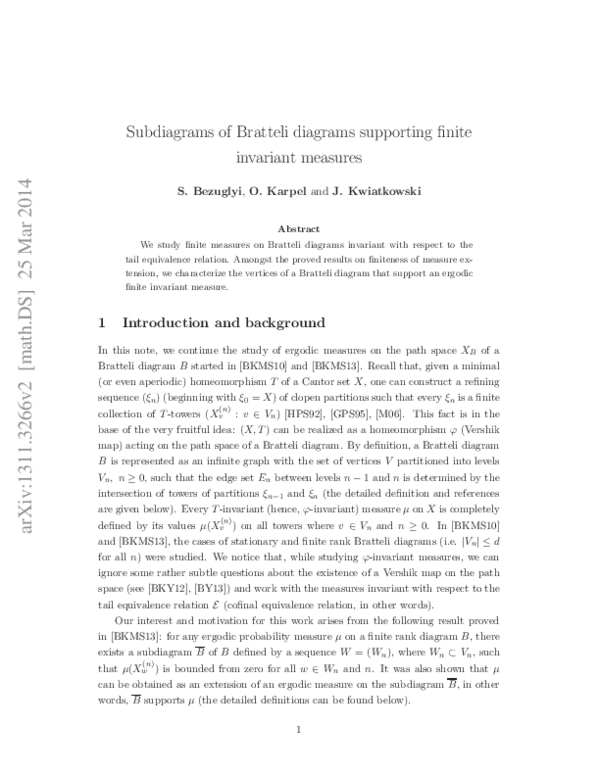 (PDF) Subdiagrams of Bratteli diagrams supporting finite invariant measures
