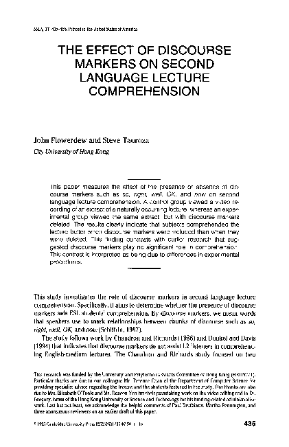 (PDF) The Effect of Discourse Markers on Second Language Lecture Comprehension