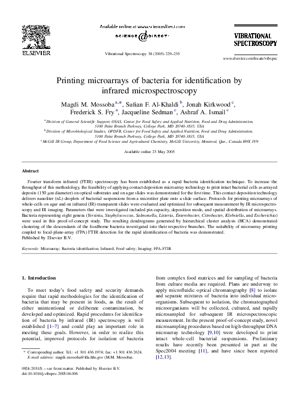 (PDF) Printing microarrays of bacteria for identification by infrared ...