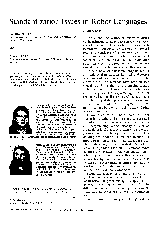 (PDF) Standardization issues in robot languages (PDF) Standardization issues in robot languages