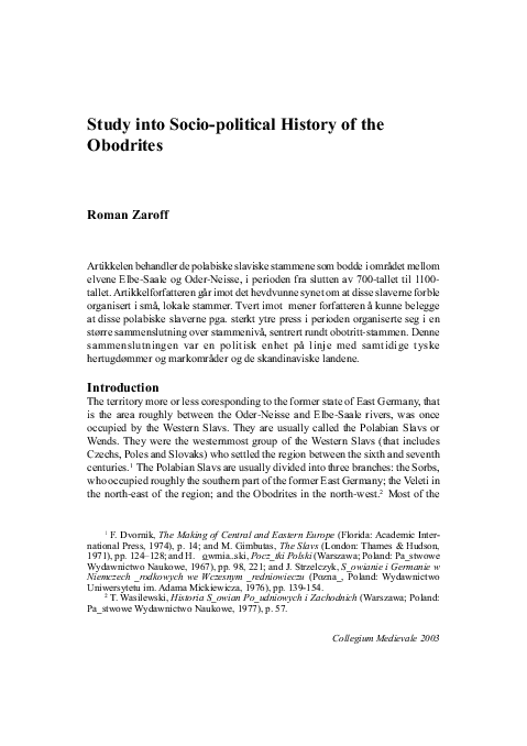 Study into Socio-political History of the Obodrites