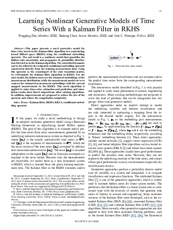 Pdf Learning Nonlinear Generative Models Of Time Series With A Kalman Filter In Rkhs