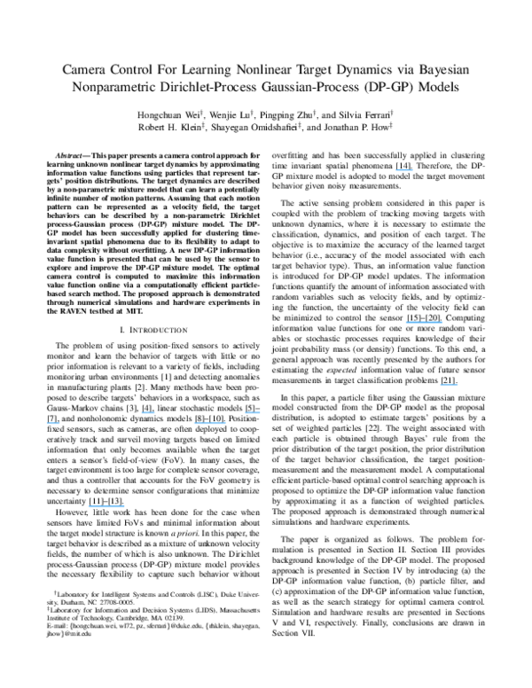 (PDF) Camera control for learning nonlinear target dynamics via Bayesian nonparametric Dirichlet ...