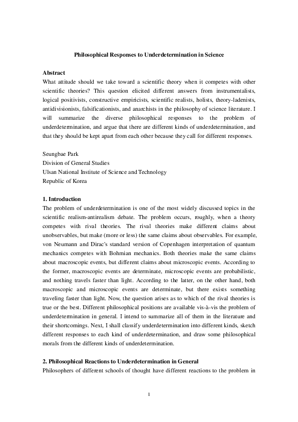 (PDF) Philosophical Responses to Underdetermination in Science