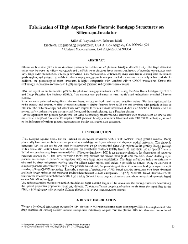 (PDF) Fabrication of high-aspect ratio photonic bandgap structures on ...