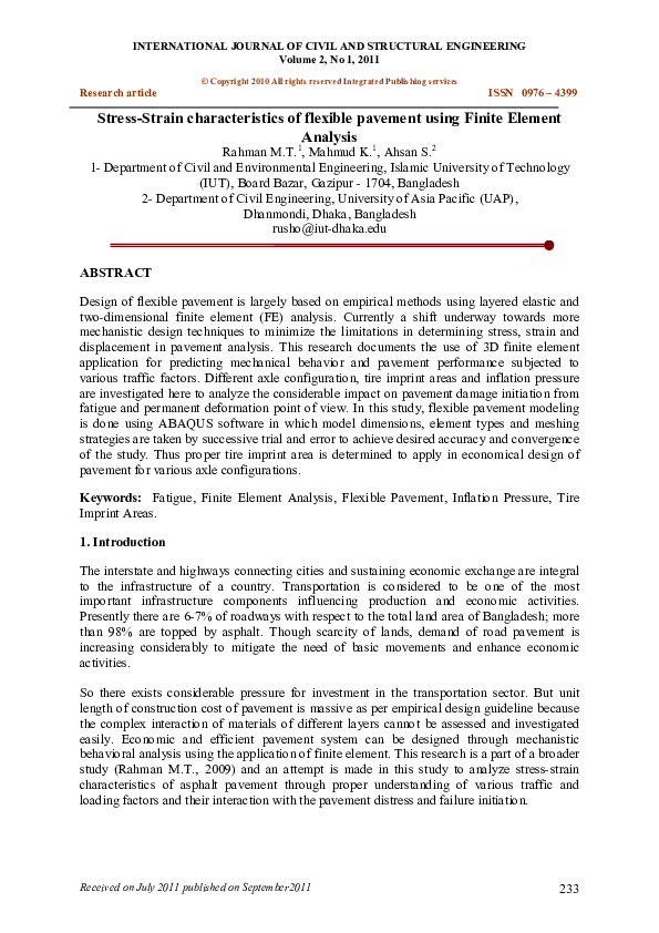 Pdf Stressstrain Characteristics Of Flexible Pavement Using Finite Element Analysis