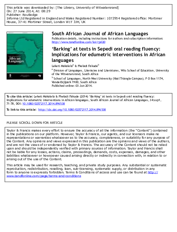 (PDF) 'Barking' at texts in Sepedi oral reading fluency: Implications ...