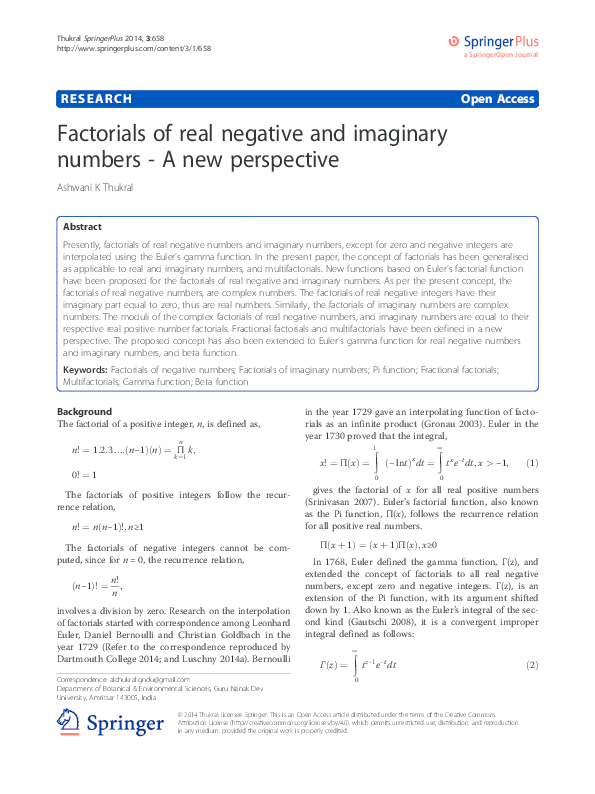 Pdf Factorials Of Real Negative And Imaginary Numbers A New Perspective
