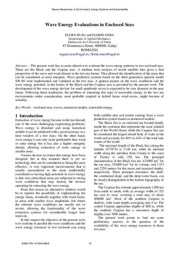 (PDF) Wave Energy Evaluations in Enclosed Seas | Florin Onea and Eugen ...