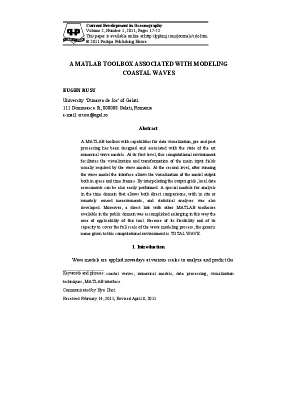 (PDF) A MATLAB toolbox associated with modeling coastal waves