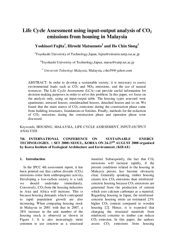 Pdf Life Cycle Assessment Using Input Output Analysis Of Co2