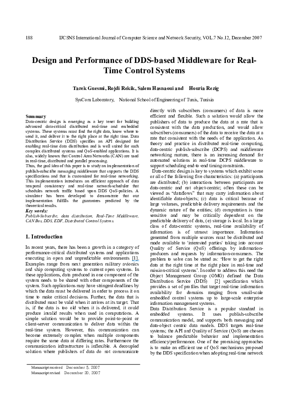 (PDF) Design and Performance of DDS-based Middleware for Real-Time Control Systems