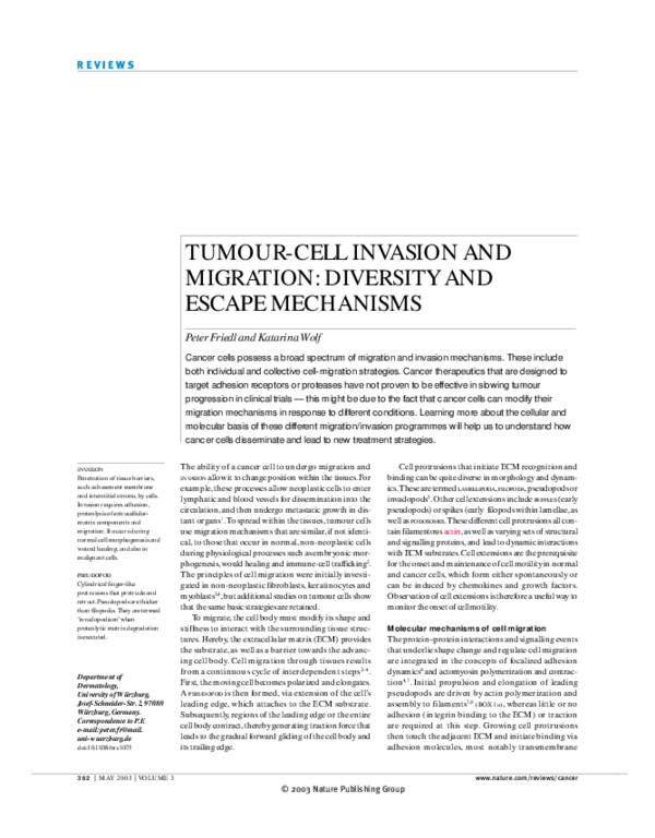 (PDF) Tumour-cell invasion and migration: diversity and escape mechanisms