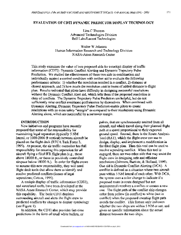 Pdf Evaluation Of Cdti Dynamic Predictor Display Technology