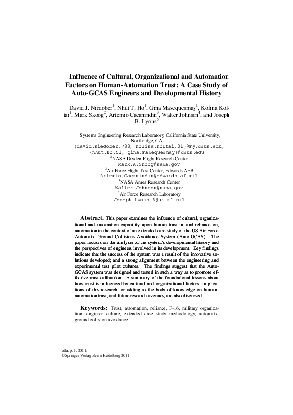 (PDF) Influence of Cultural, Organizational and Automation Factors on Human-Automation Trust: A ...