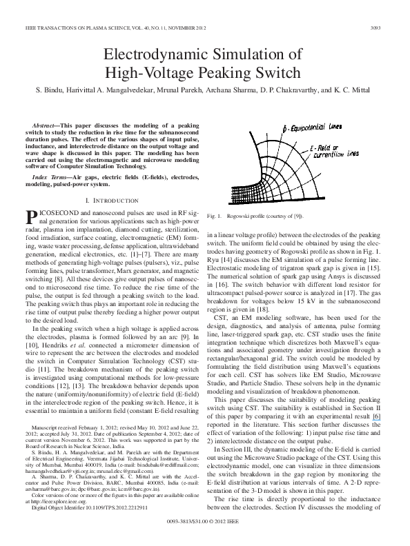 (PDF) Electrodynamic Simulation of High-Voltage Peaking Switch