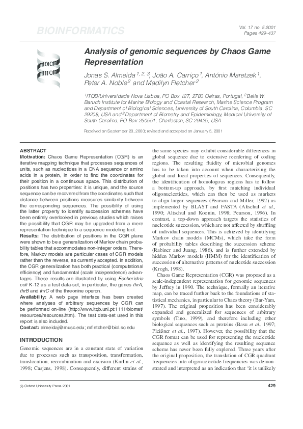 (PDF) Analysis of genomic sequences by Chaos Game Representation