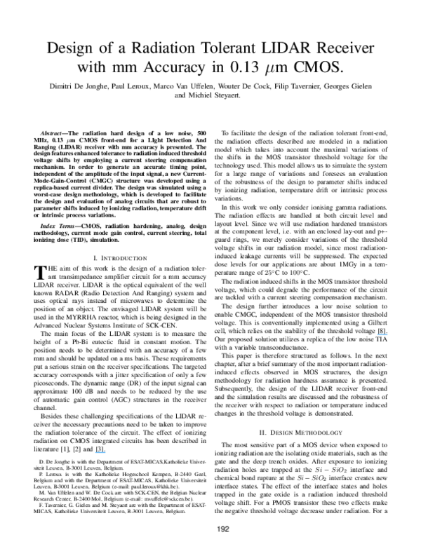 (PDF) Design of a Radiation Tolerant LIDAR Receiver with mm Accuracy in ...