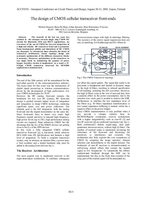 (PDF) The Design of CMOS Cellular Transceiver Front-Ends”