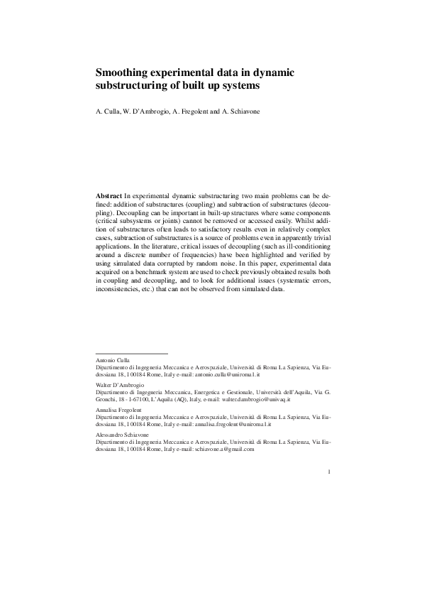 Pdf Smoothing Experimental Data In Dynamic Substructuring Of Built Up