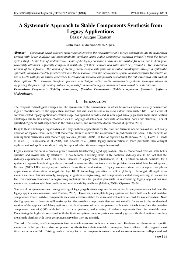 (PDF) A Systematic Approach to Stable Components Synthesis from Legacy ...