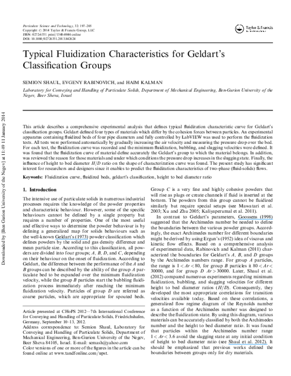 (PDF) Typical Fluidization Characteristics for Geldart's Classification Groups