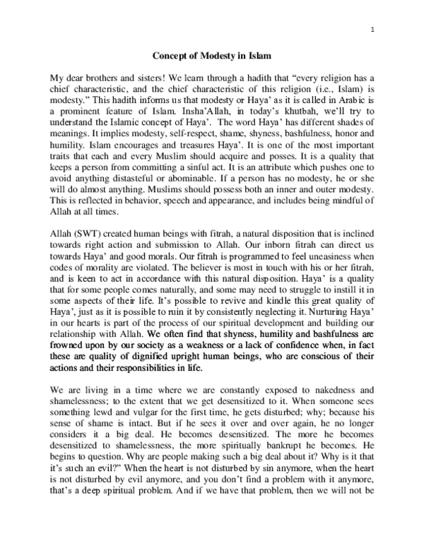(PDF) Concept of Modesty in Islam