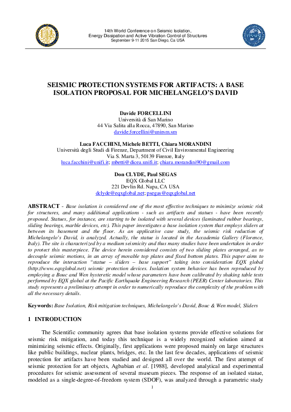 (PDF) Seismic protection systems for artifacts: a base isolation ...