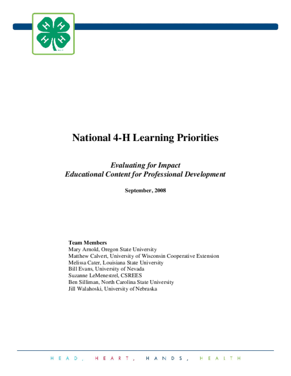 (PDF) National 4-H Learning Priorities: Evaluating for Impact ...