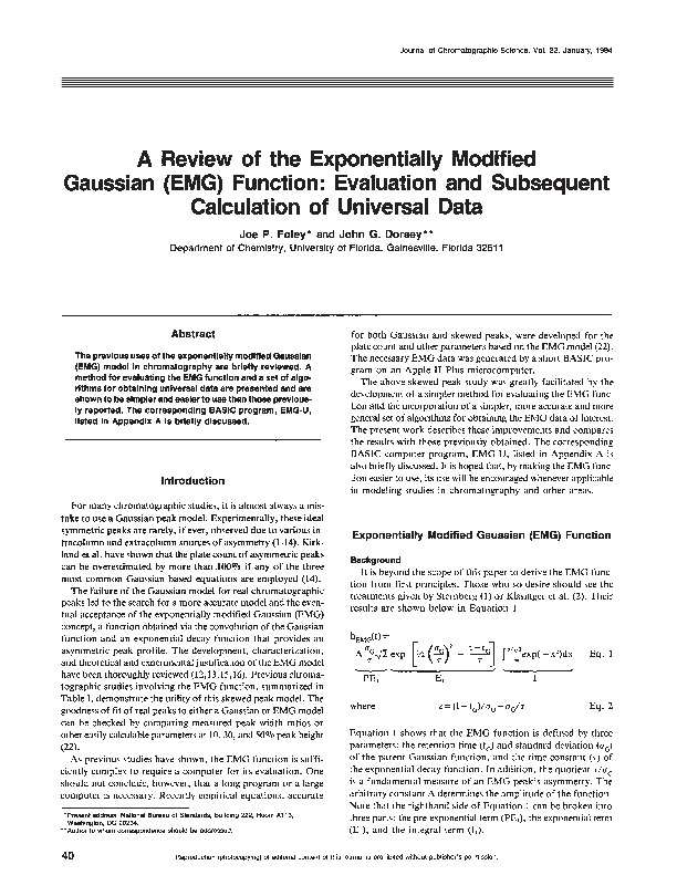 (PDF) A Review of the Exponentially Modified Gaussian (EMG) Function: Evaluation and Subsequent ...