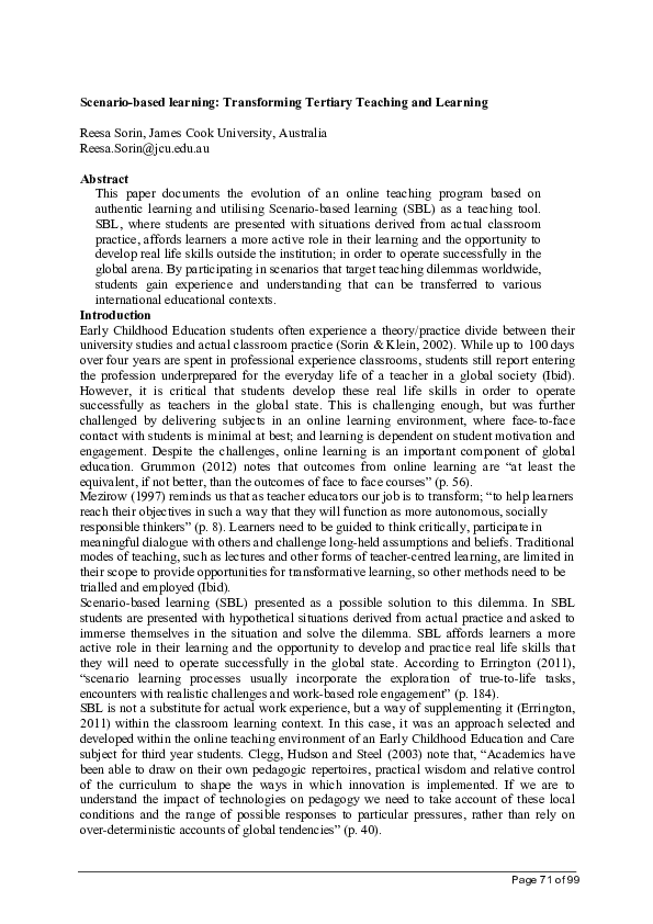 (PDF) Scenario-based learning: Transforming tertiary teaching and learning