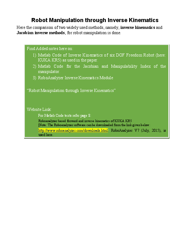 (PDF) Robot Manipulation through Inverse Kinematics