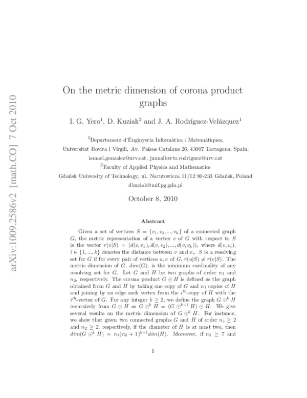 (PDF) On the metric dimension of corona product graphs